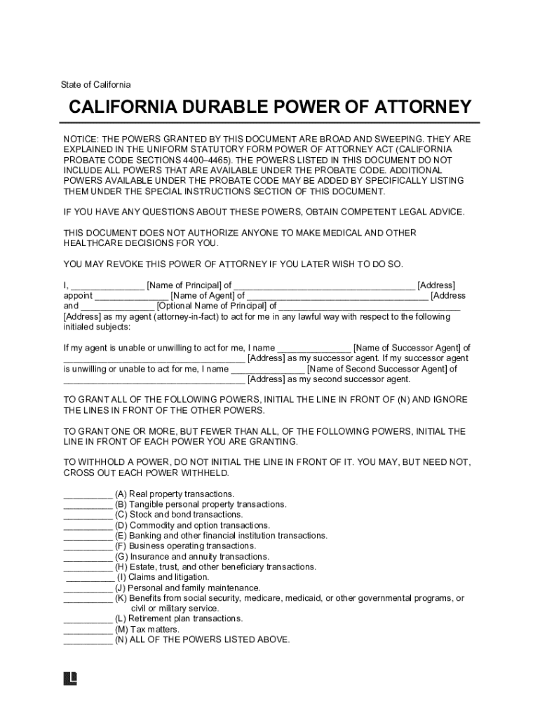 Fillable Online Free California Power of Attorney FormsPDF & Word Fax ...