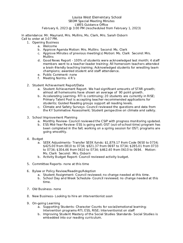 Louisa West Elementary School Doc Template | pdfFiller