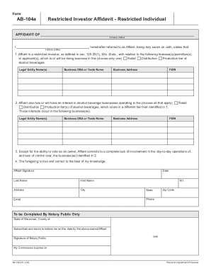 Fillable Online March 2024 Form AB-104a Restricted Investor Affidavit ...