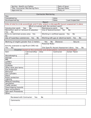 Contractor Monitoring checklist Doc Template | pdfFiller