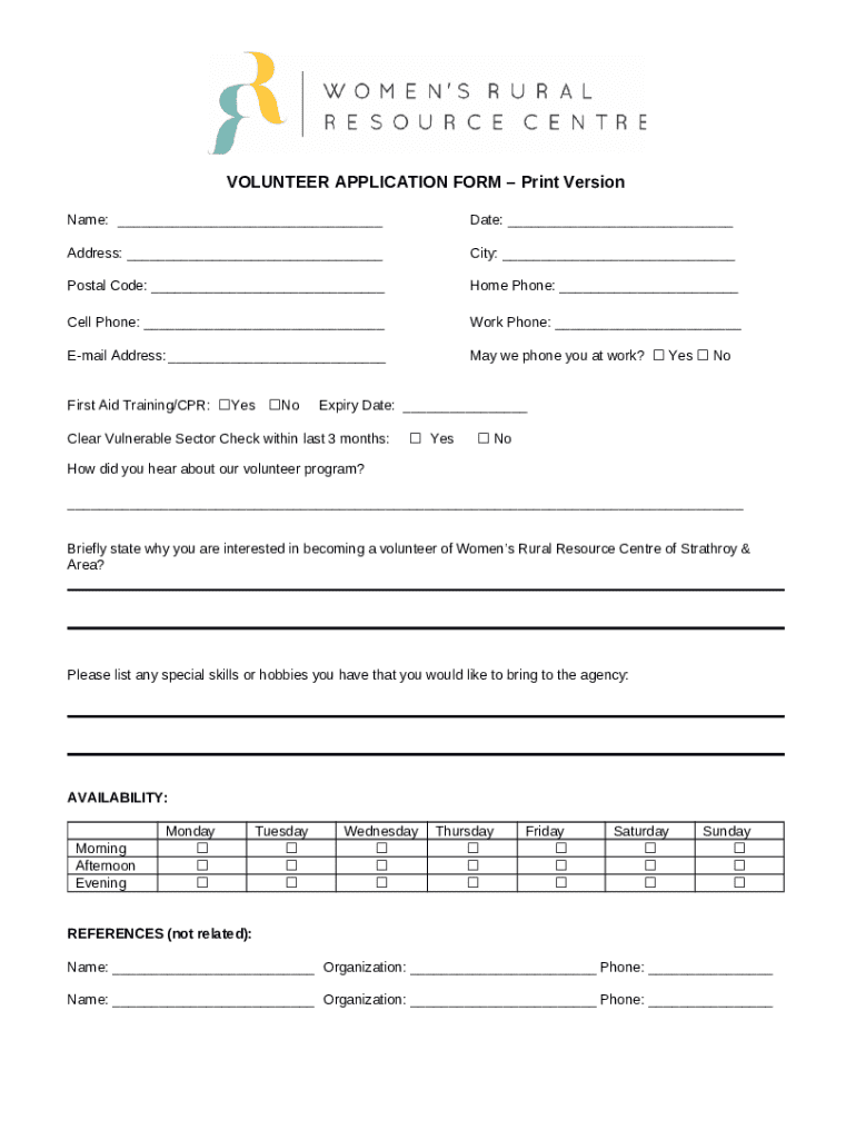 printable volunteer application Doc Template | pdfFiller