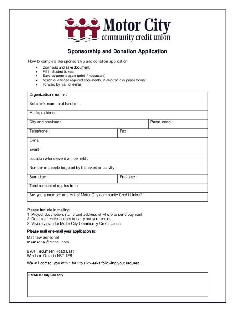 Fillable Online Sponsorship Donation Form - 10+ Examples, Format, PDF ...
