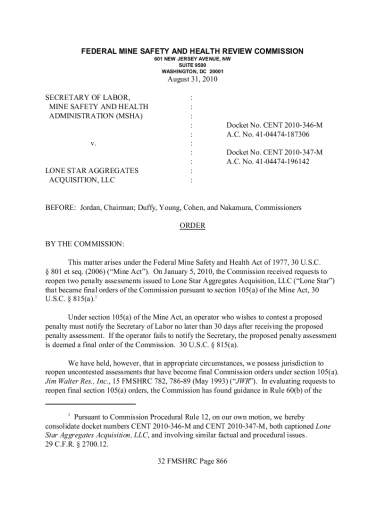 Fillable Online Federal Mine Safety and Health Review Commission: Home ...