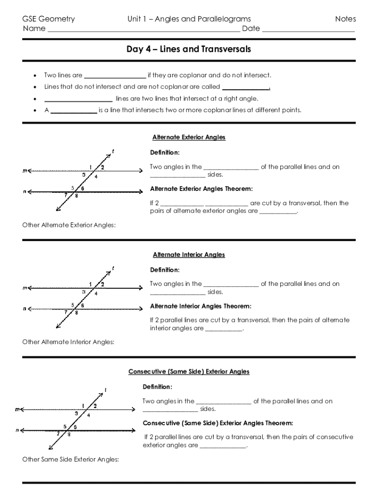 Fillable Online 1.4 - notes - parallel lines - no proof.pdf - GSE ...
