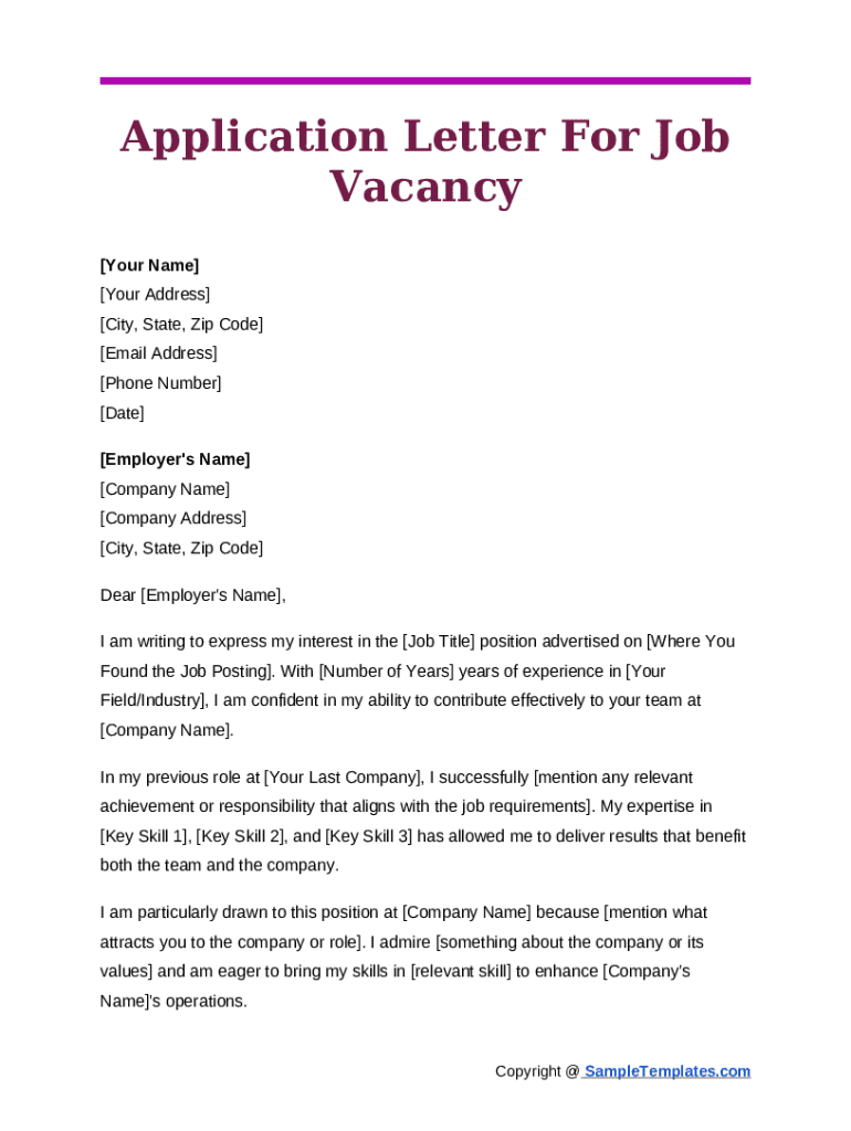 Sample Application Letter Templates Doc Template | pdfFiller