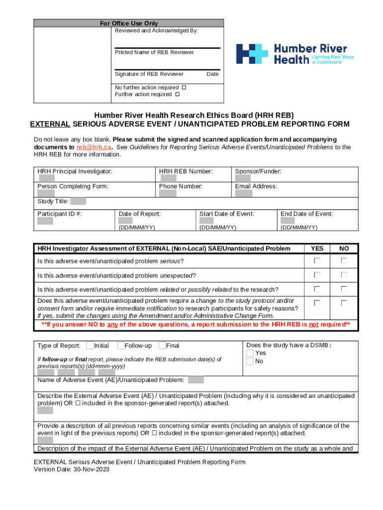 Humber River Health Research Ethics Board (HRH REB) Doc Template | pdfFiller