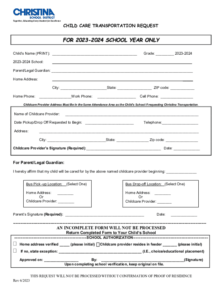 Fillable Online Childcare Provider Address Must Be In the Same Attendance Area as the Childs ...