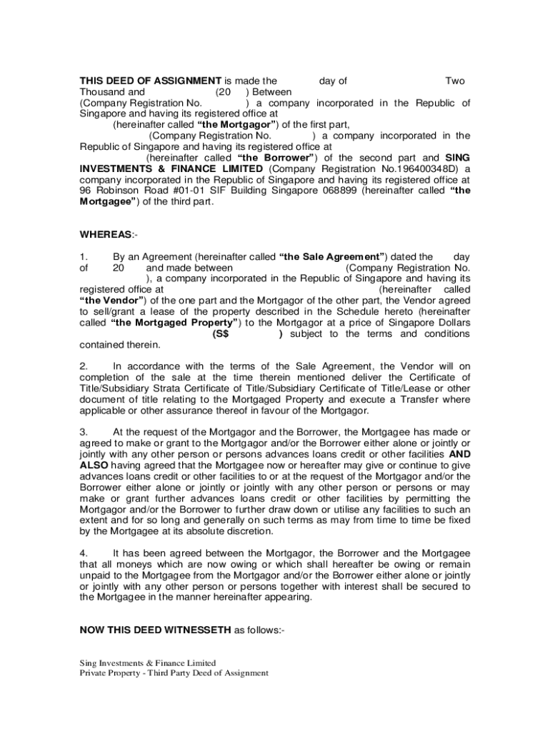 Fillable Online Deed of Assignment Sample Contracts Fax Email Print ...