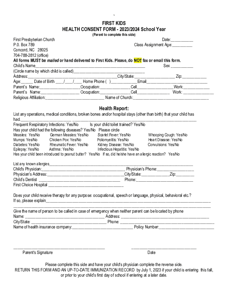 Fillable Online First Kids Preschool Application Form 2023-2024 Fax ...