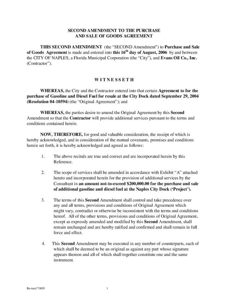 Fillable Online Second Amendment to Purchase and Sales Agreement ...