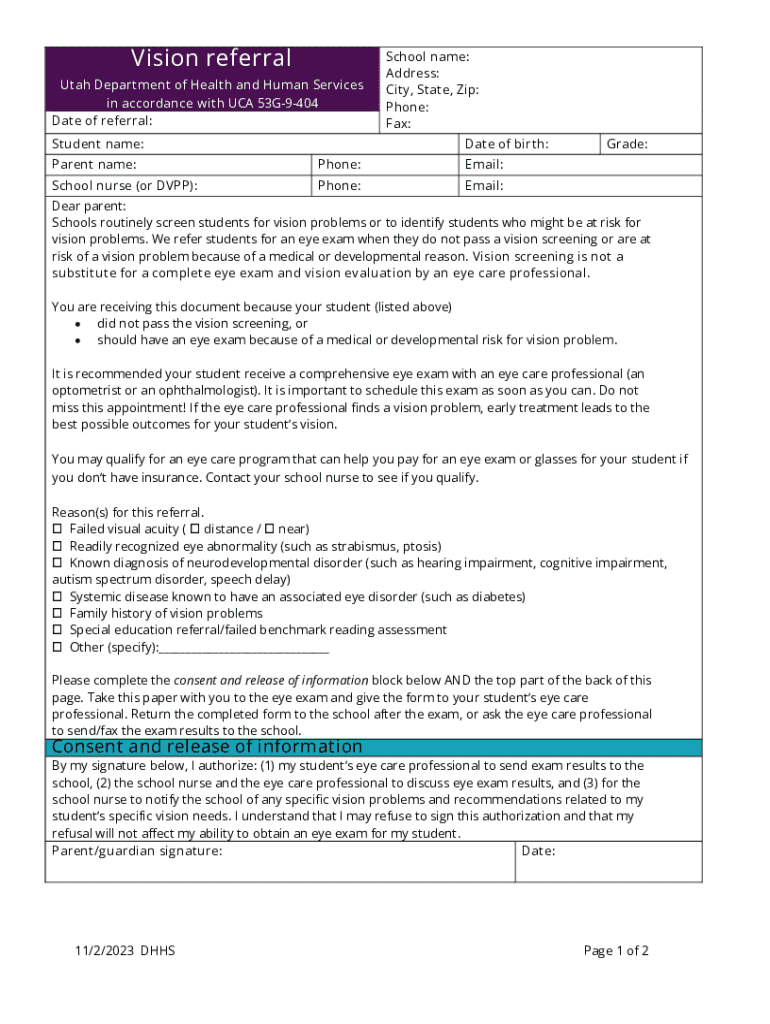 Fillable Online Vision referral. vision screening Fax Email Print ...