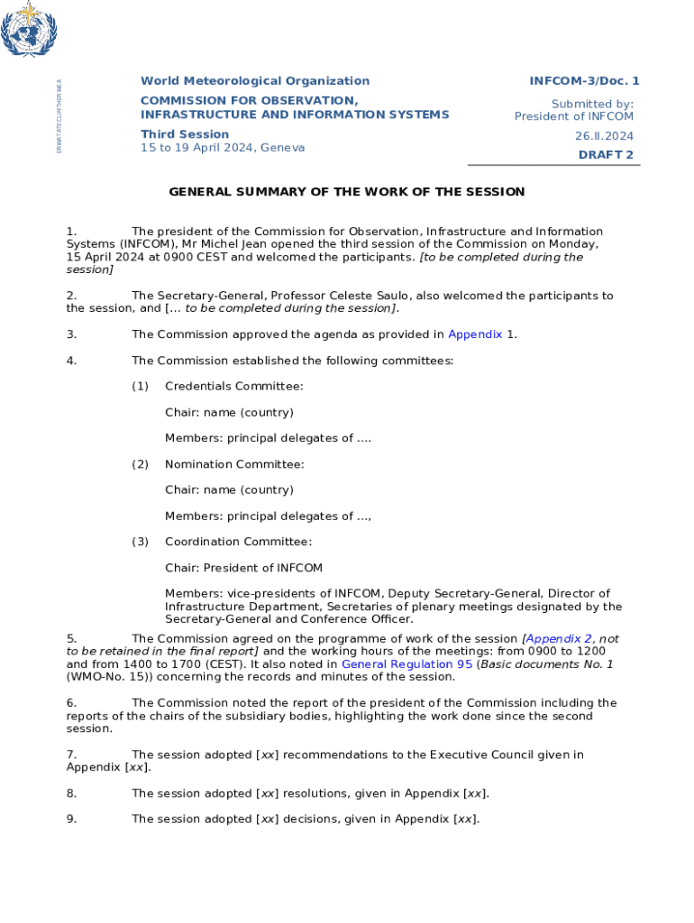 Commission for Weather, Climate, Water and ... - WMO Library Doc Template | pdfFiller