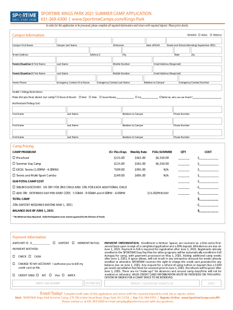 Fillable Online off-site adventure trip application - sportime kings ...