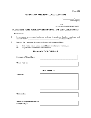 Fillable Online Fillable Online nomination paper le1 form Fax Email ...