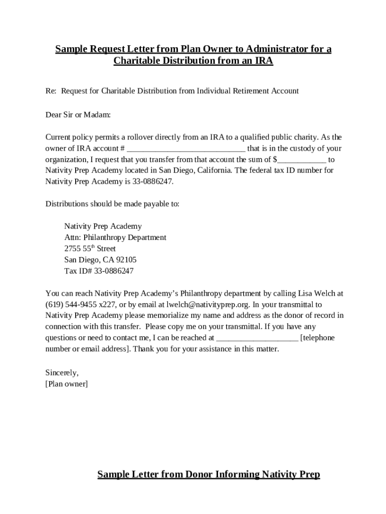 Sample Request Letter to IRA Administrator Doc Template | pdfFiller