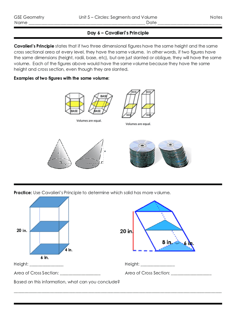 Fillable Online GSE Analytic Geometry - Unit 3: Circles and Volume Fax ...