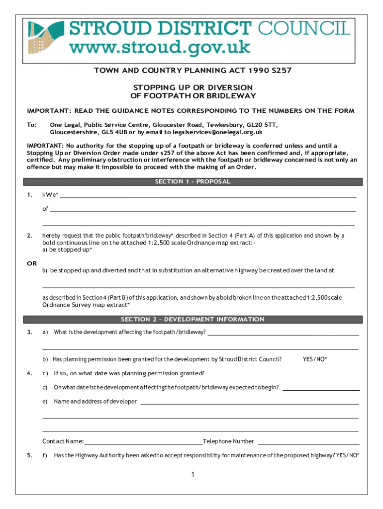 Fillable Online Stopping Up or Diversion of footpath or bridleway Fax ...