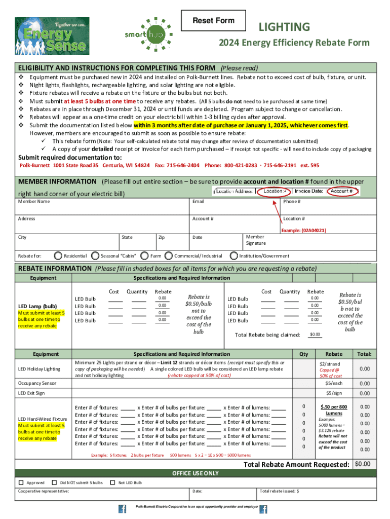 Fillable Online Lighting 2024 Energy Efficiency Rebate Form Fax Email ...