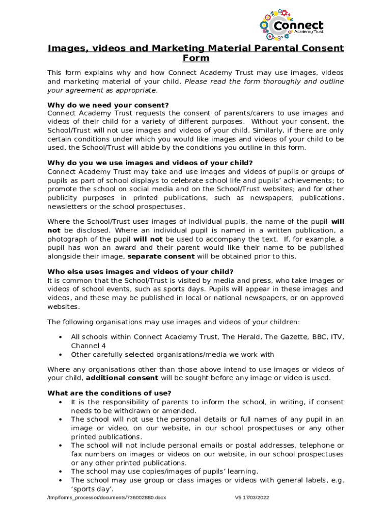 Images, videos and Marketing Material Parental Consent Doc Template ...
