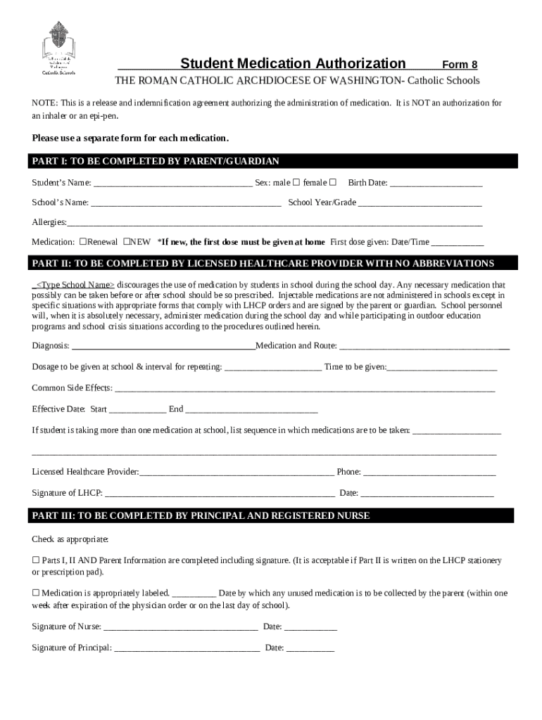 Student Medication Authorization Form - Blank Fillable Template | Fill ...
