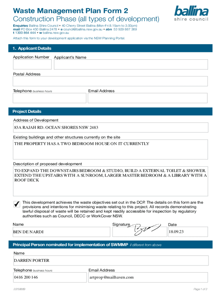 Fillable Online Waste Management Plan Form 2 Fax Email Print - pdfFiller
