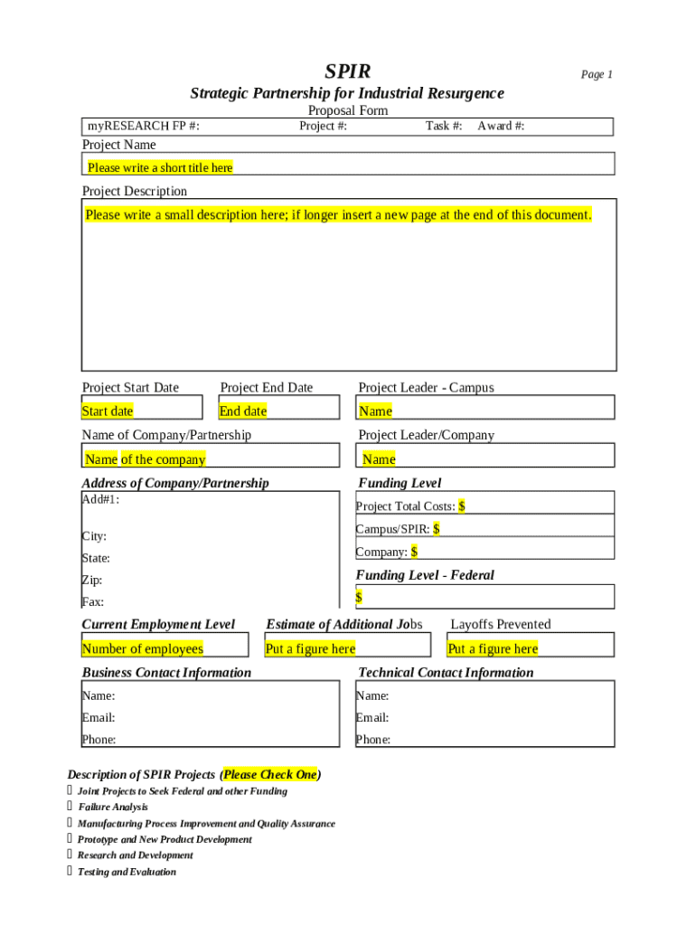 SPIR Project Fact Sheet Doc Template | pdfFiller