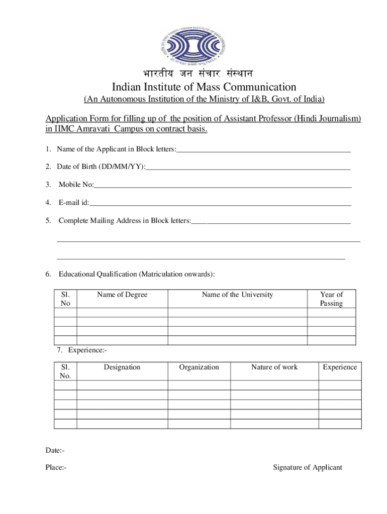 Fillable Online Application Form for filling up of the position of ...