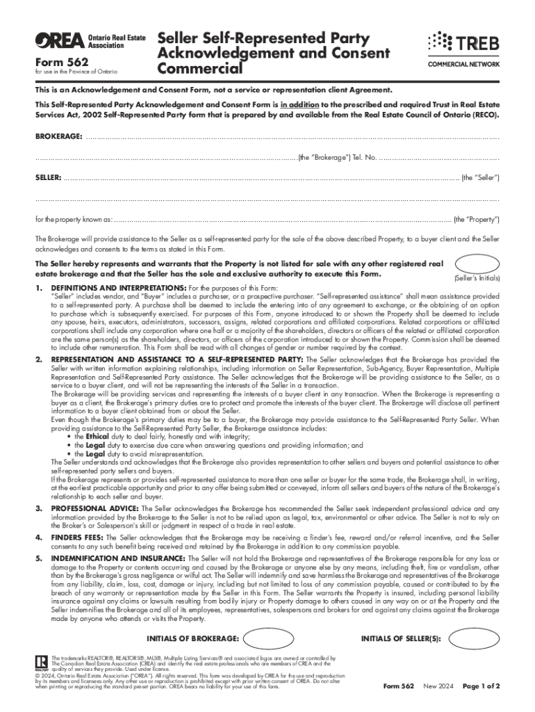 Fillable Online Form 562. Seller Self-Represented Party Acknowledgement ...