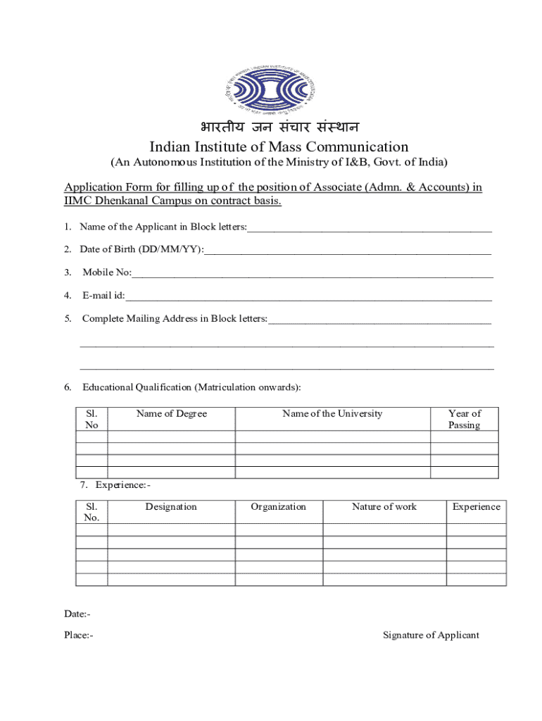 Fillable Online Application Form -Associate (Admn. & Accounts).docx Fax Email Print - pdfFiller