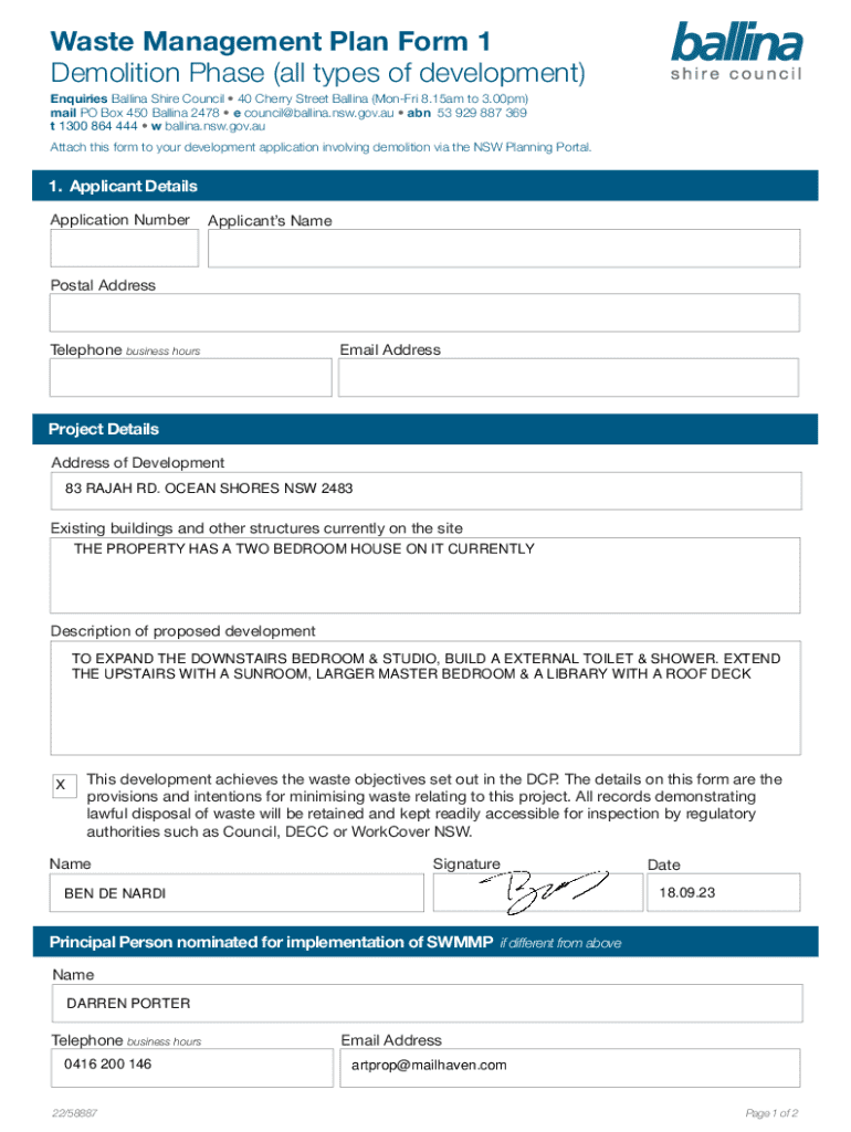 Fillable Online Waste Management Plan Form 1 Fax Email Print - pdfFiller