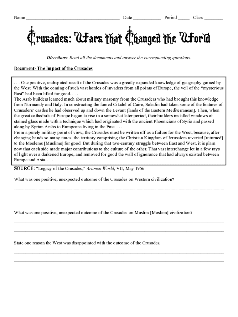 Fillable Online DBQ - Crusades- Wars that Changed the World Fax Email ...