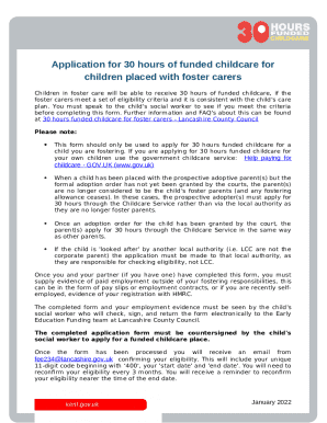 30 hours of childcare for foster children application Doc Template ...