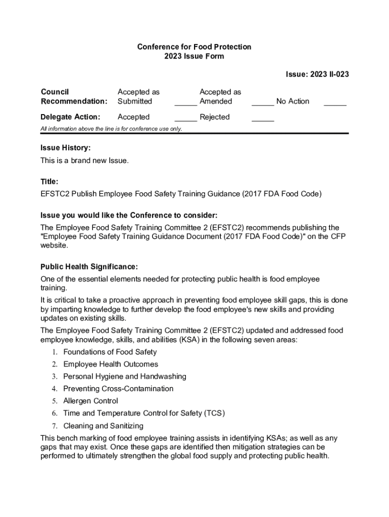 Fillable Online The Employee Food Safety Training Committee 2 (EFSTC2 ...