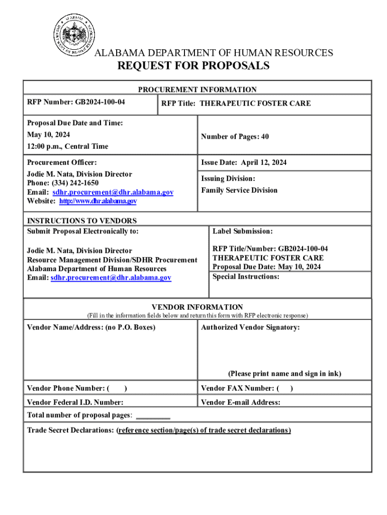Fillable Online dhr alabama RFP Number: GB2024-100-04 Fax Email Print ...