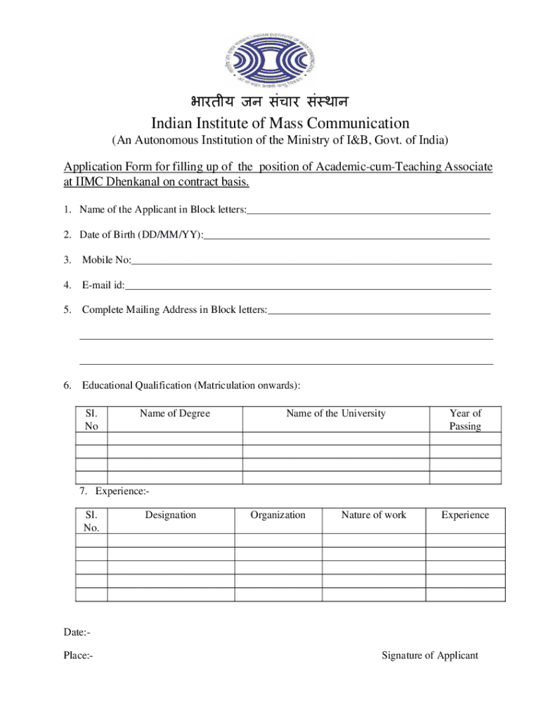 Fillable Online Application Form for filling up of the position of ...