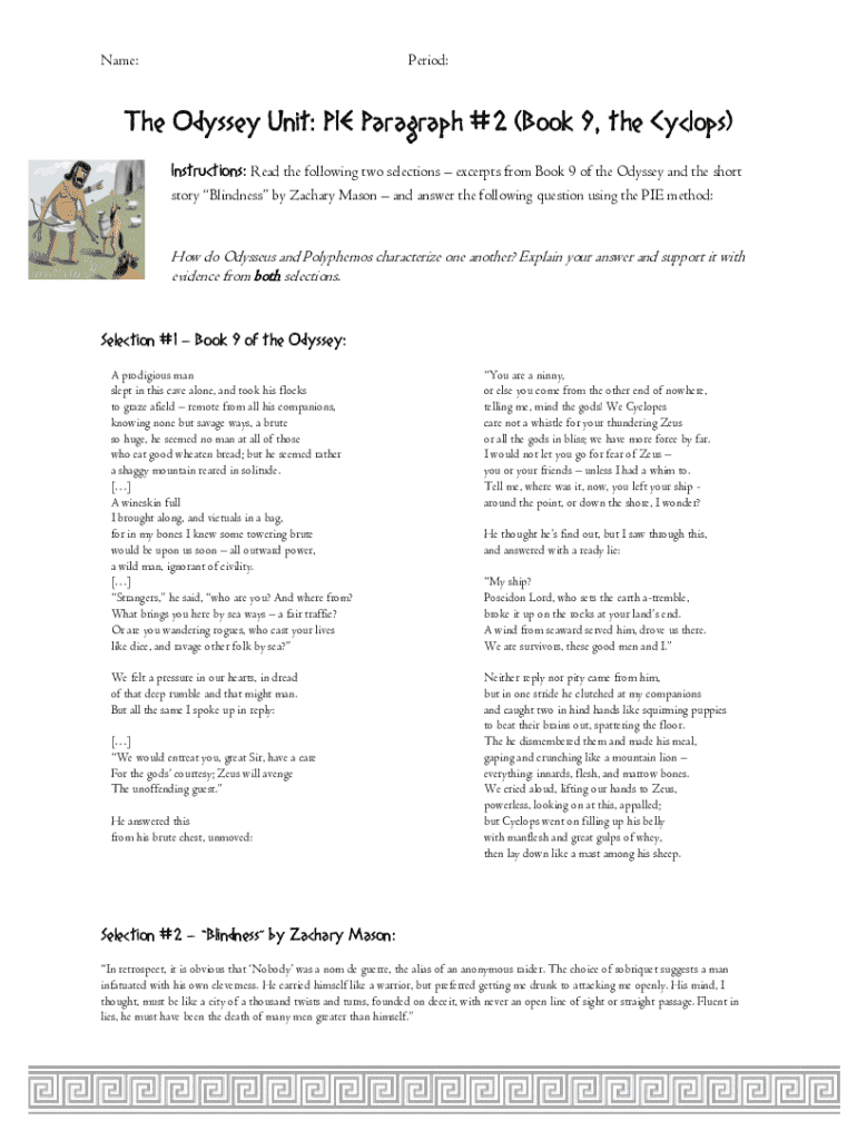 Fillable Online Read the passage. story adapted from The Odyssey, BOOK ...