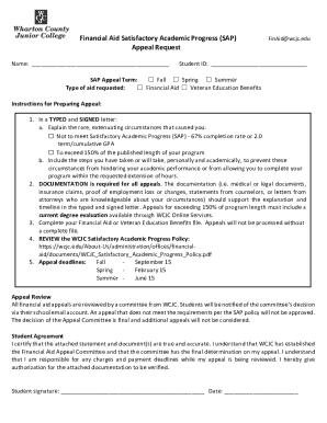 Fillable Online Satisfactory Academic Progress (SAP) Appeal Name Fax ...