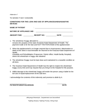 CONDITIONS FOR THE LOAN AND USE OF APPLIANCES/AIDS/ASSISTIVE DEVICES ...