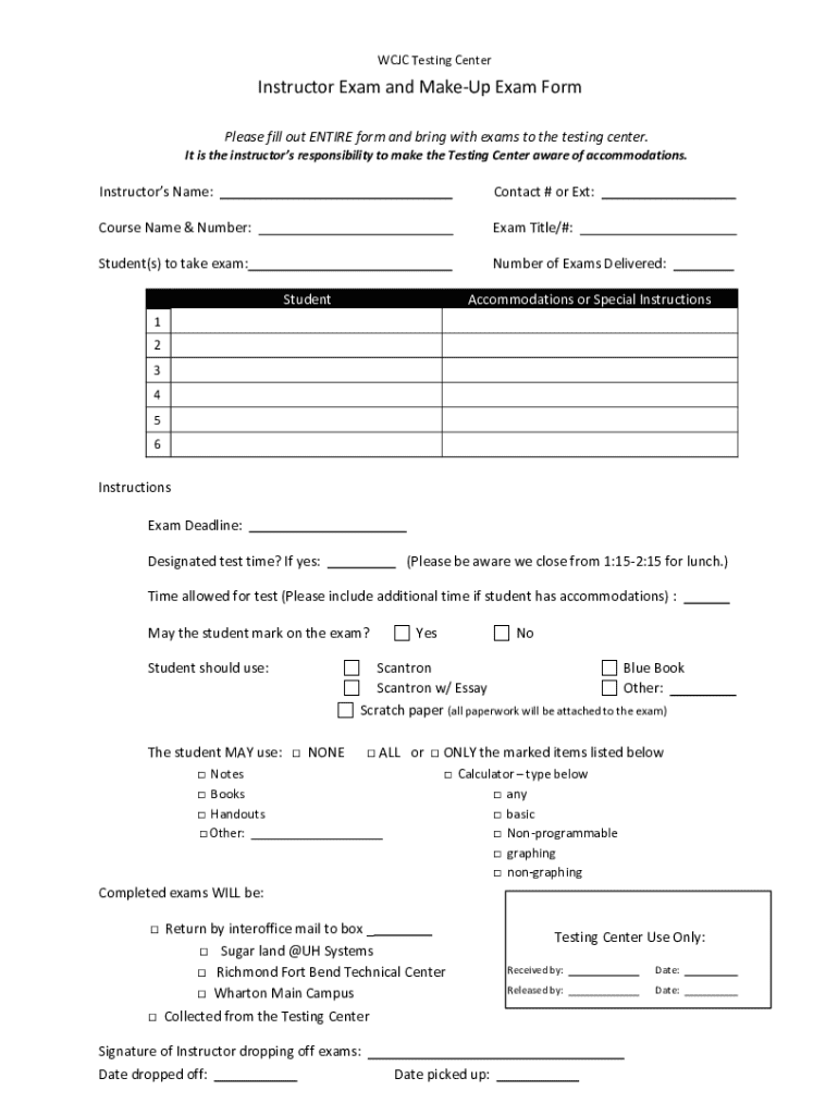 Fillable Online Instructor Exam and Make-Up Exam Form Fax Email Print ...