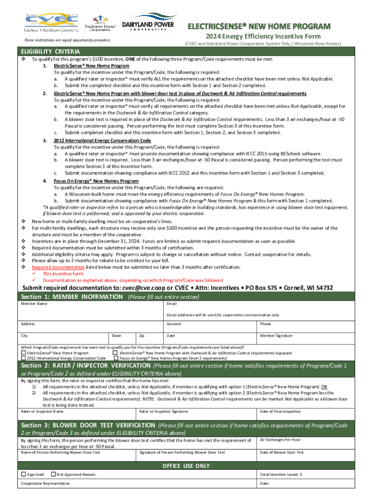 Fillable Online 2024 CVEC Incentive Form -- TSE Home Program - WI ...