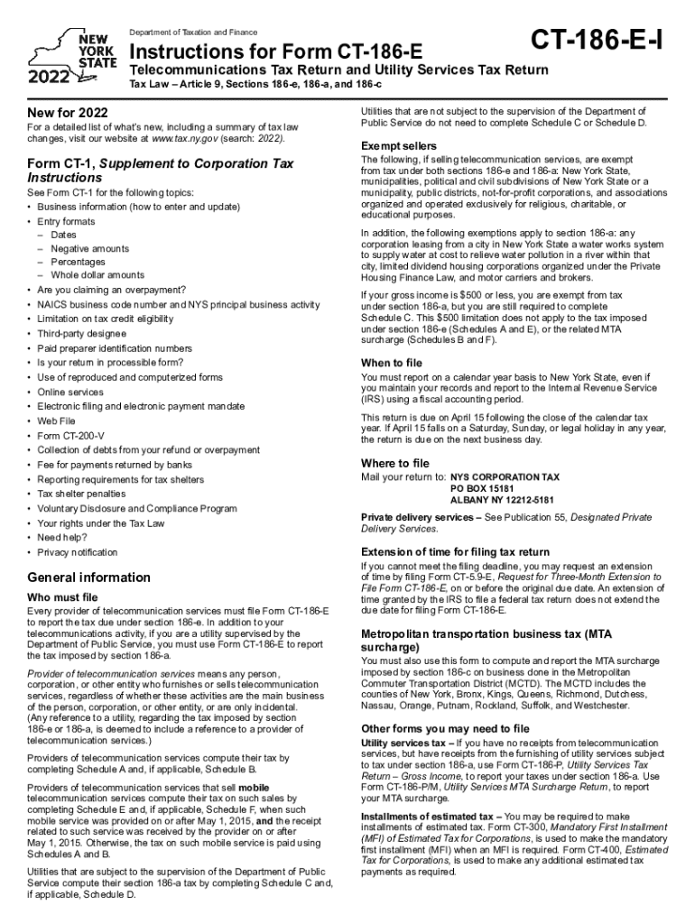 Fillable Online Instructions for Form CT-186-E Telecommunications Tax ...