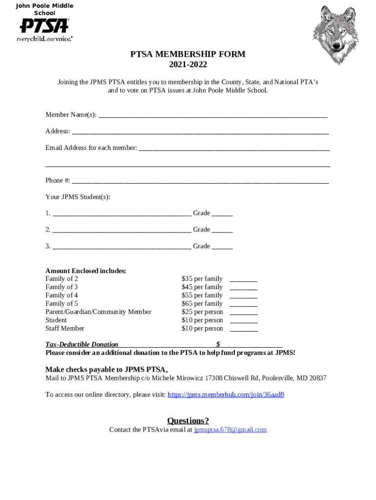 Updated PTSA Membership Application 21.pdf Doc Template | pdfFiller
