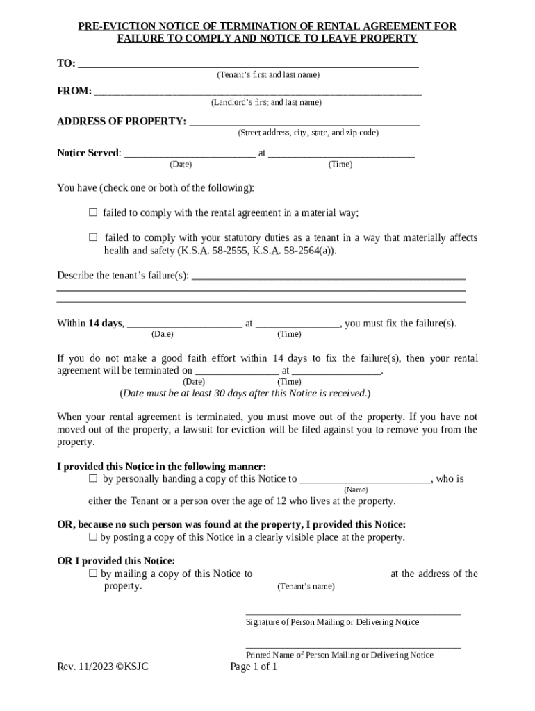 Pre-Eviction Notice of Termination & Notice to Leave Doc Template ...