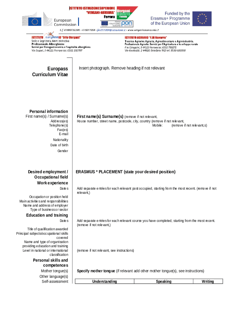 Europass CV - EEAS - European Union Doc Template | pdfFiller