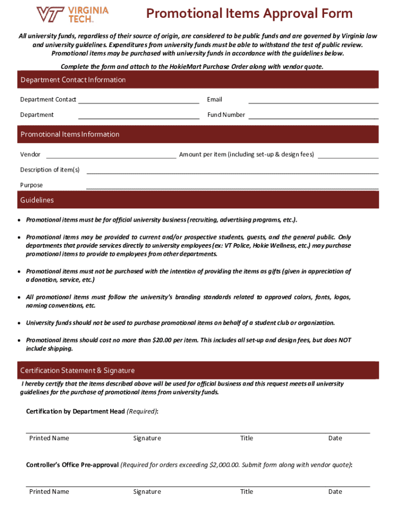 Fillable Online Promotional Items Approval Form Fax Email Print - pdfFiller