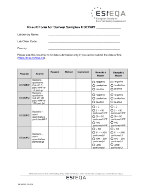 Fillable Online Result Form for Survey Samples USEDM2202401 Fax Email ...