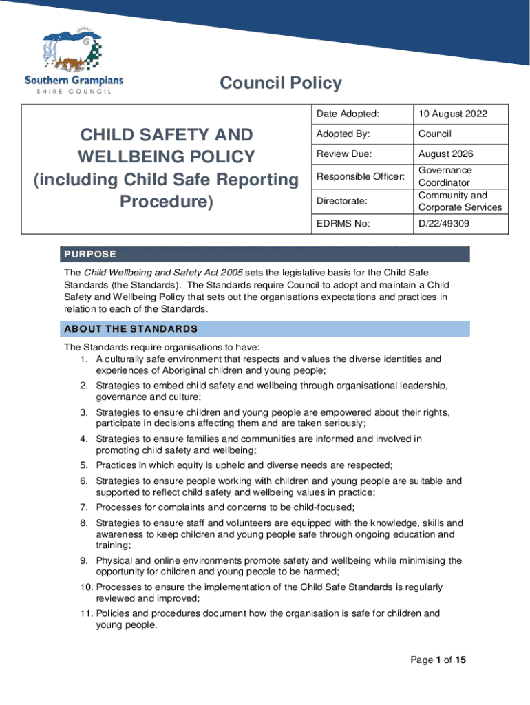Fillable Online School Name Child Safety and Wellbeing Policy (template ...