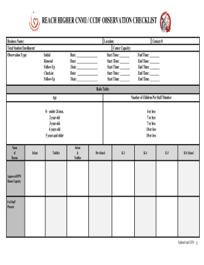 Fillable Online REACH HIGHER CNMI / CCDF OBSERVATION CHECKLIST Fax ...