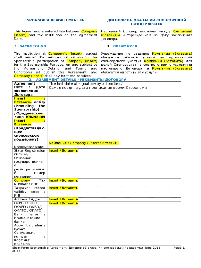 Tripartite Sponsored Principal Agreement Doc Template | pdfFiller