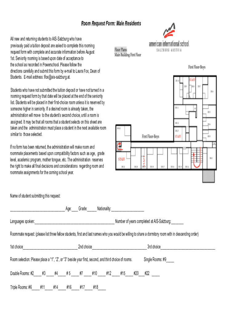 Fillable Online Room Request Form: 2022-2023 - Male Residents Fax Email ...